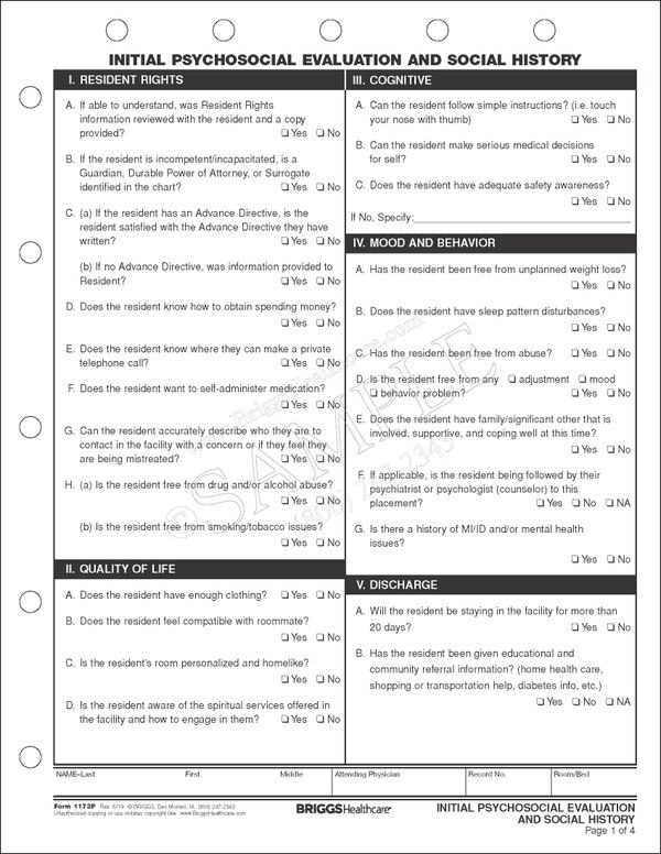 Initial Psychosocial Evaluation And Social History : CLOSEOUT ITEM