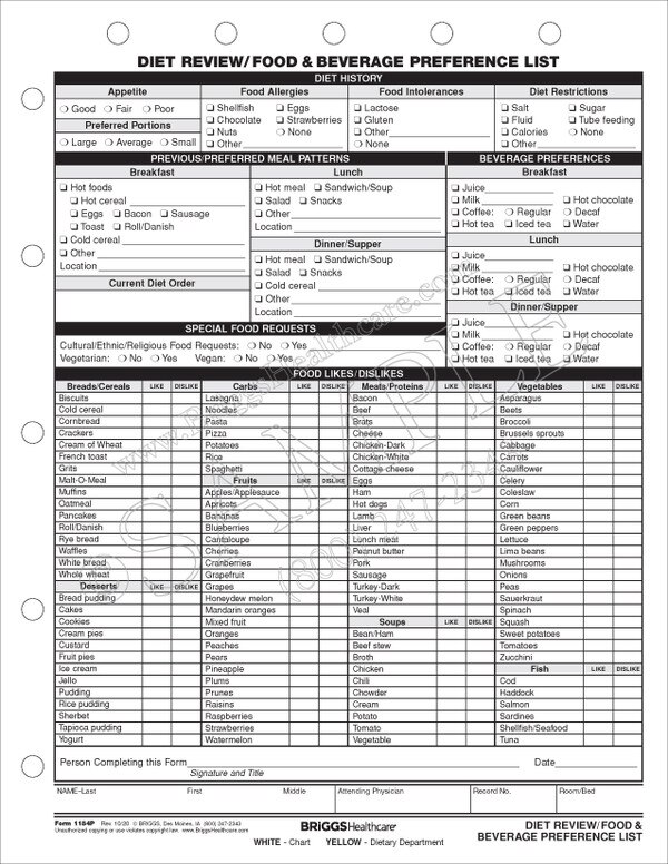 Diet History/Food Preference List