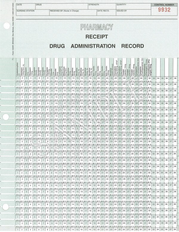 Pharmacy Drug Administration Record Receipt Form - CLOSEOUT ITEM