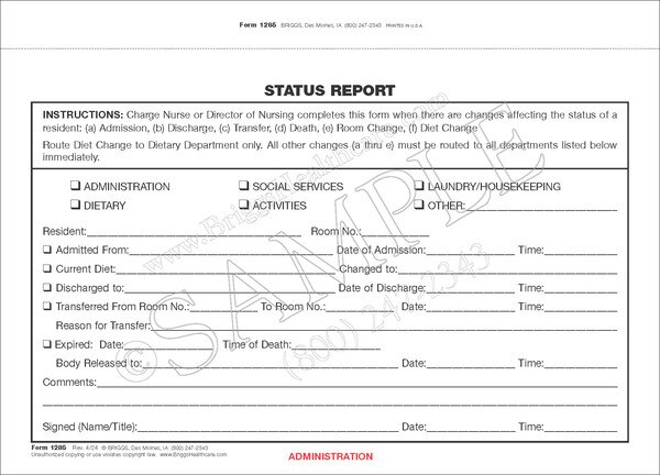 Status Report 6-Part Form, Carbonless