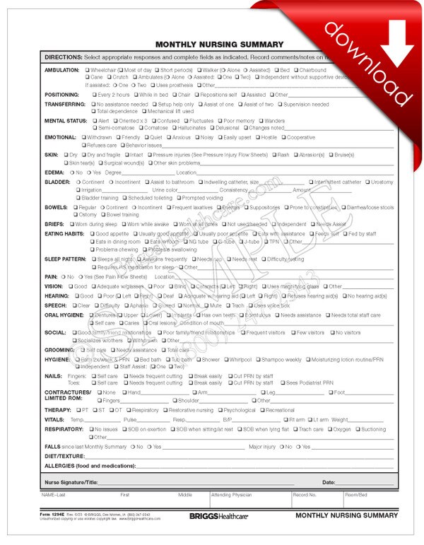Monthly Nursing Summary - DIGITAL FORM