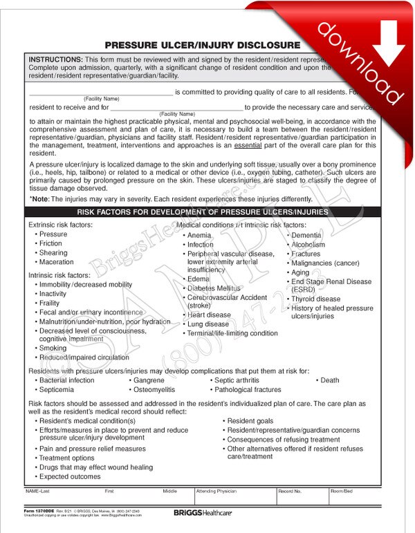 Diagnosis Disclosure - Pressure Ulcer/Injury - DIGITAL FORM