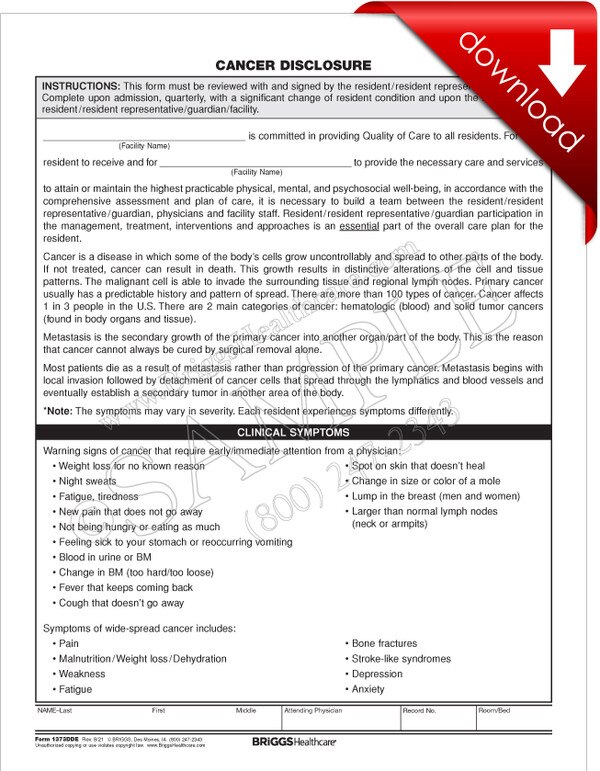 Diagnosis Disclosure - Cancer - DIGITAL FORM