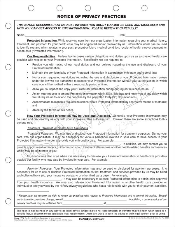 Notice of Privacy/Acknowledge of Receipt 2-Pt Form