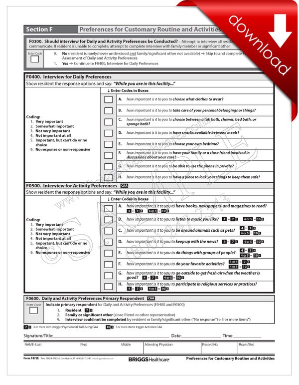 Section F Preferences Customary Routine & Activities - DIGITAL FORM
