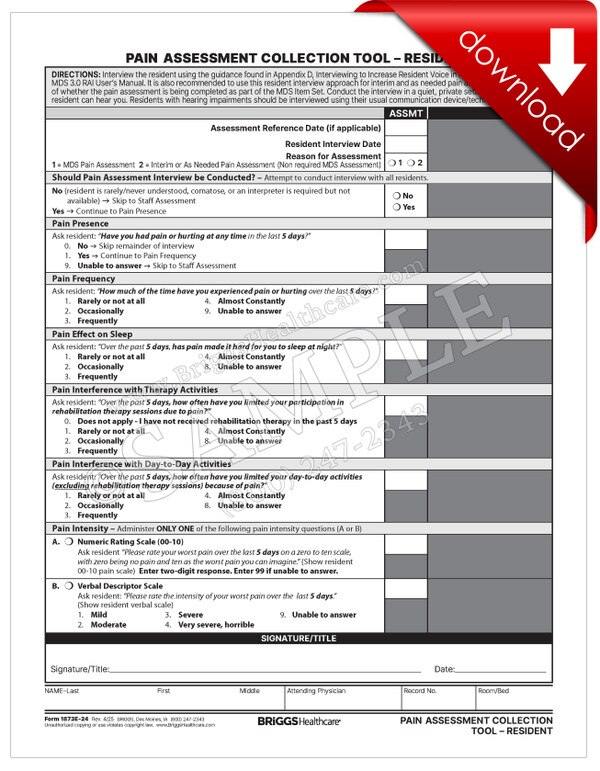 Pain Assessment Collection Tool - Resident - DIGITAL FORM