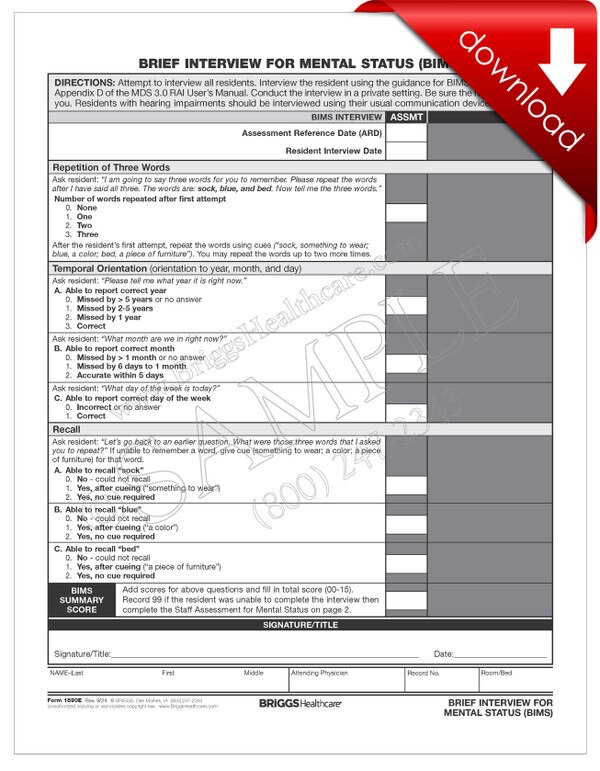 Brief Interview for Mental Status (BIMS) - DIGITAL FORM