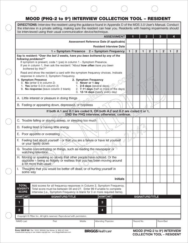Mood (PHQ-2 to 9©) Interview Collection Tool – RESIDENT