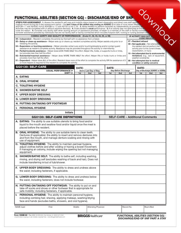 Functional Abilities (Section GG) - Discharge/End of SNF PPS Part A ...