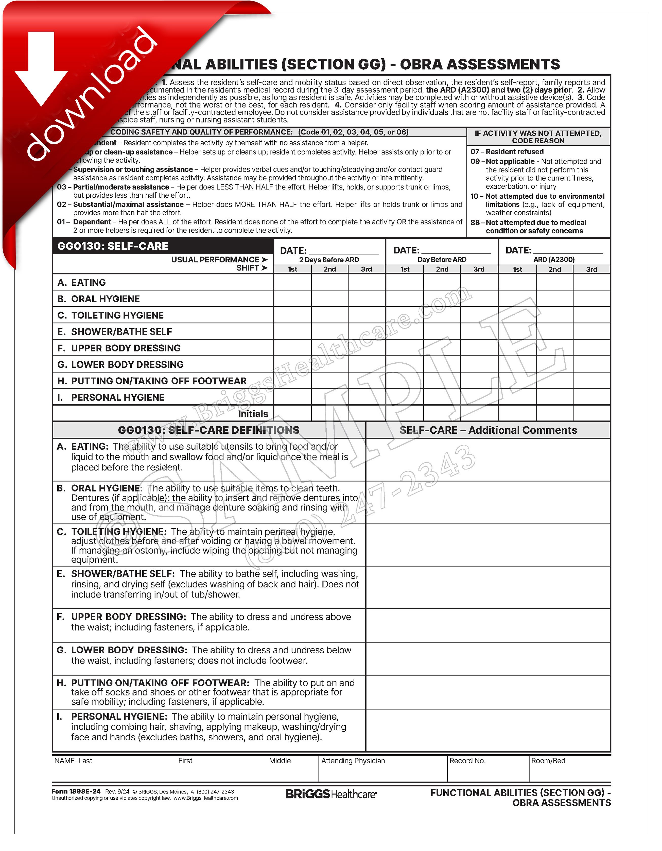 Functional Abilities (Section GG) – OBRA Assessment - DIGITAL FORM