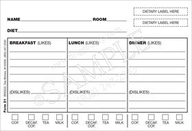 Plastic Diet Tray Card