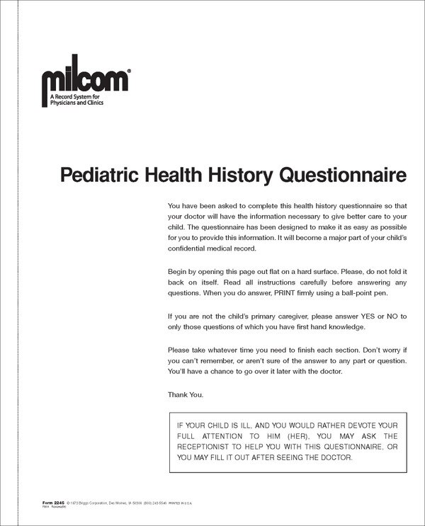 Pediatric Health History Questionnaire - English