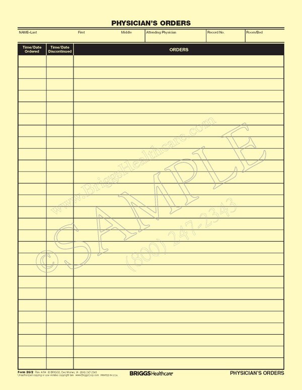Physicians Orders Multi-Format 2-Sided Form