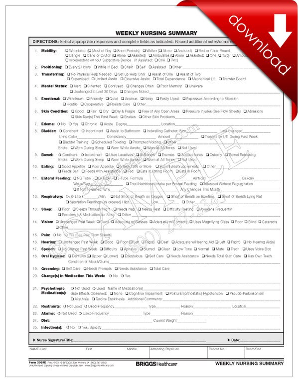 Weekly Nursing Summary - DIGITAL FORM