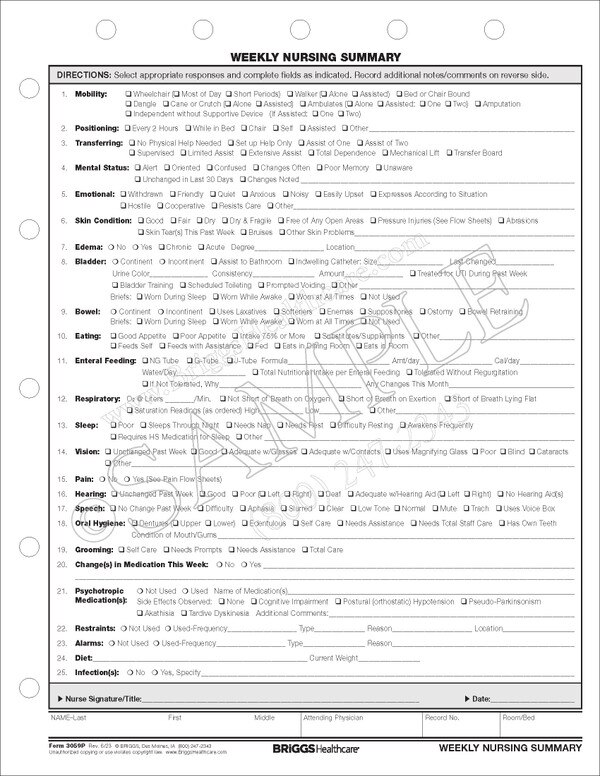 Weekly Nursing Summary