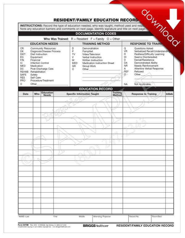 Resident/Family Education Record - DIGITAL FORM