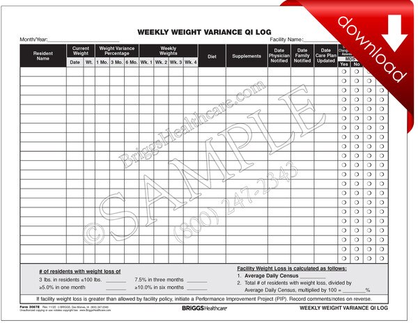 Weekly Weight Variance QI Log - DIGITAL FORM