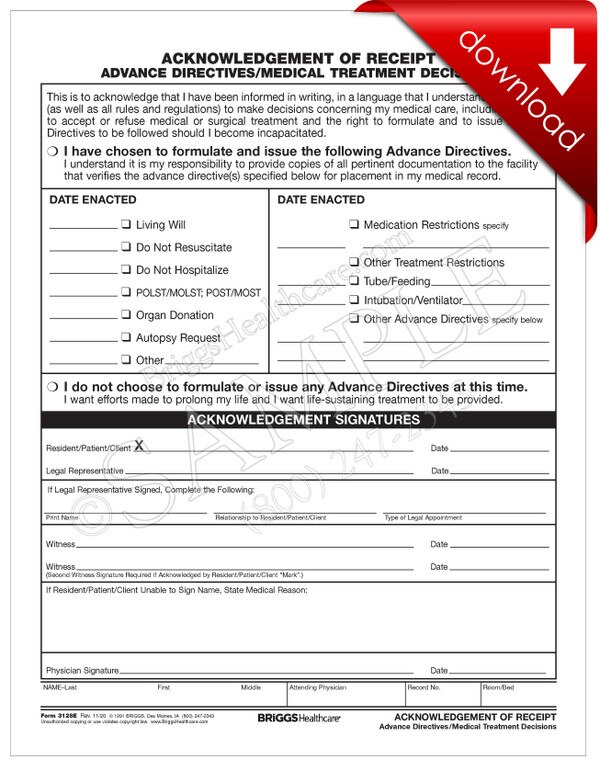 Acknowledgment of Receipt for Advance Directives - DIGITAL FORM