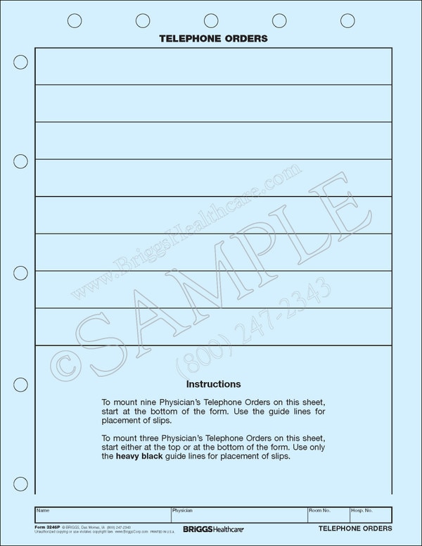 Telephone Orders Mount Sheet