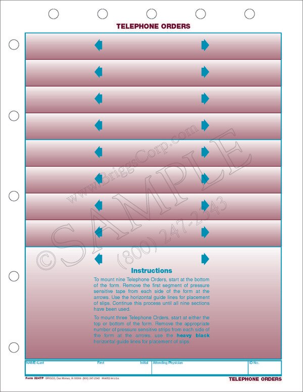Telephone Orders Mount Sheet
