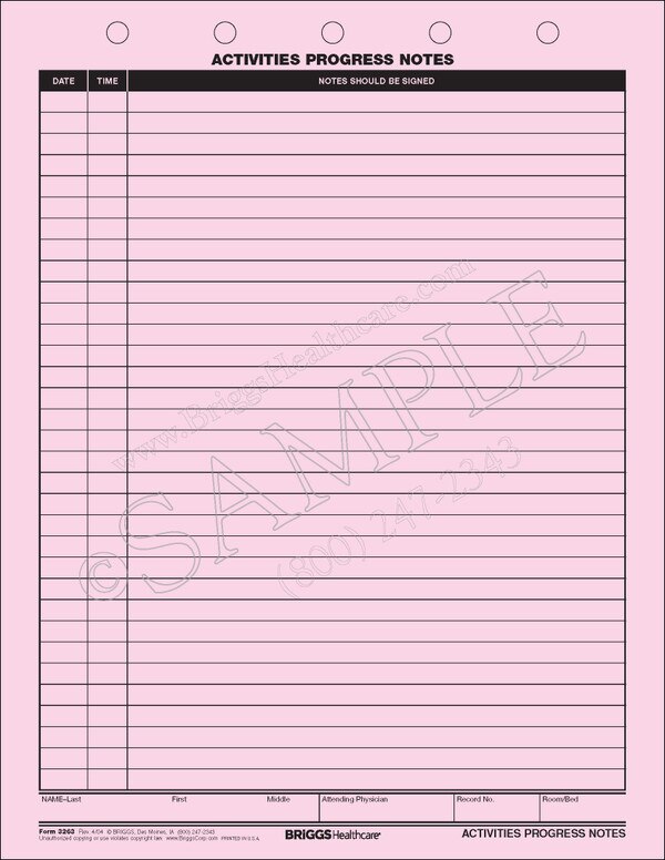 Assisted Living Activities Progress Notes