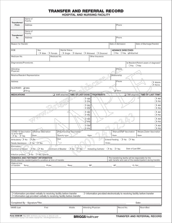 Transfer and Referral Record Form