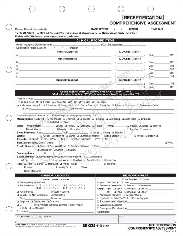Non-OASIS Recertification/Comprehensive Assessment