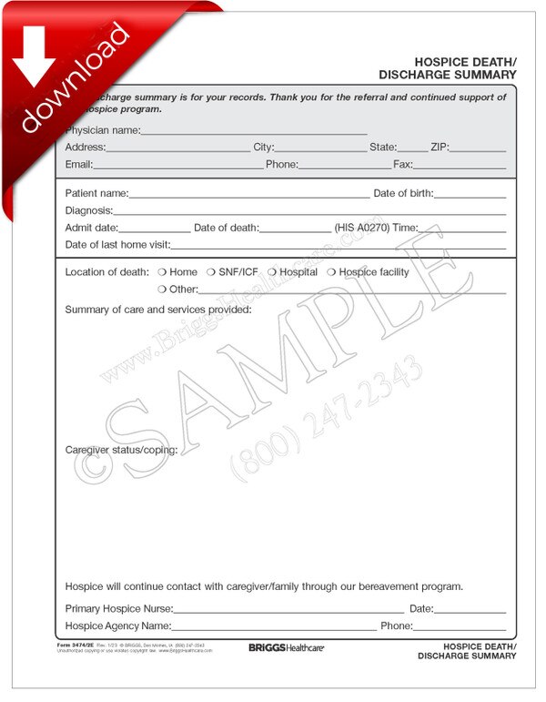 Hospice Death/Discharge Summary – DIGITAL FORM