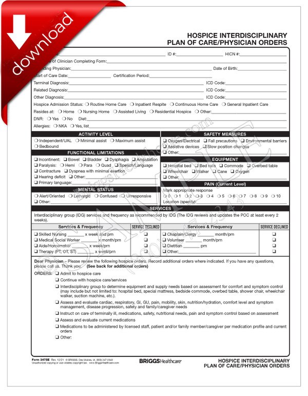 Hospice Interdisciplinary POC/Physician Orders - DIGITAL FORM