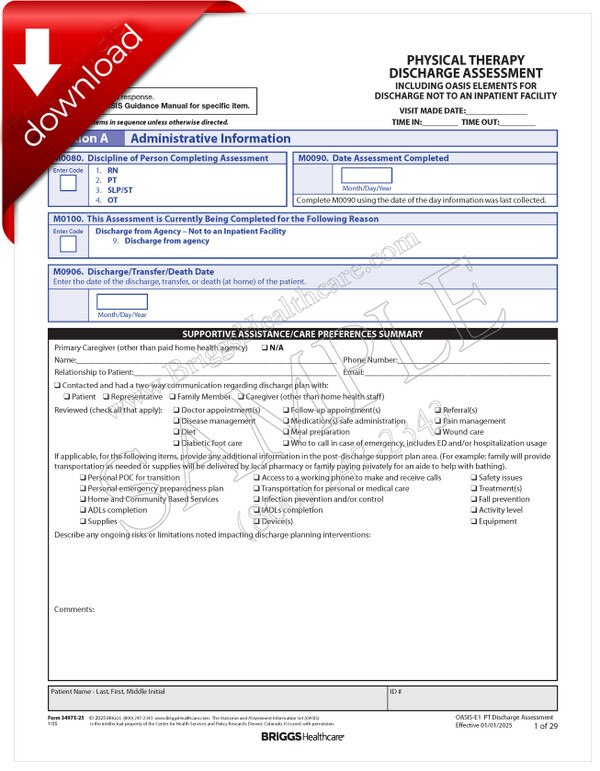 OASIS-E1: Physical Therapy Discharge Assessment (Not to an Inpatient ...
