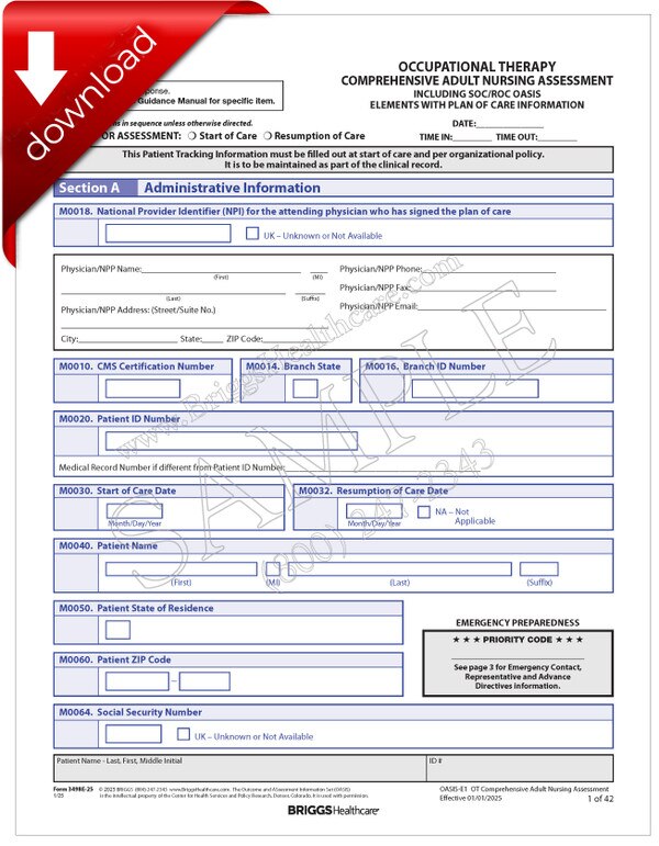 OASIS-E1: Occupational Therapy Comprehensive Adult Nursing Assessment ...