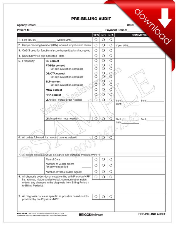 Pre-Billing Audit - DIGITAL FORM