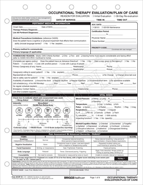 Occupational Therapy Evaluation/Plan of Care