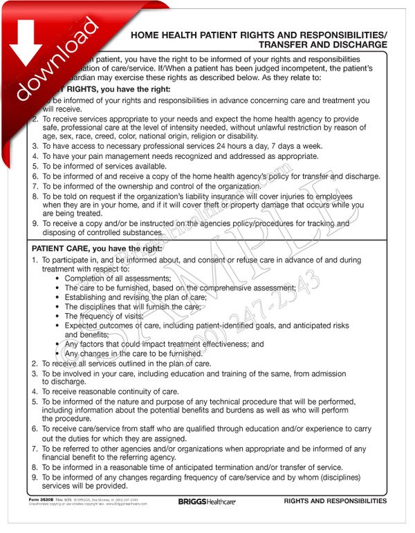Home Care Patient Rights and Responsibilities - DIGITAL FORM