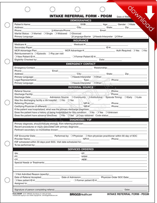 Intake Referral Form – PDGM - Digital Form