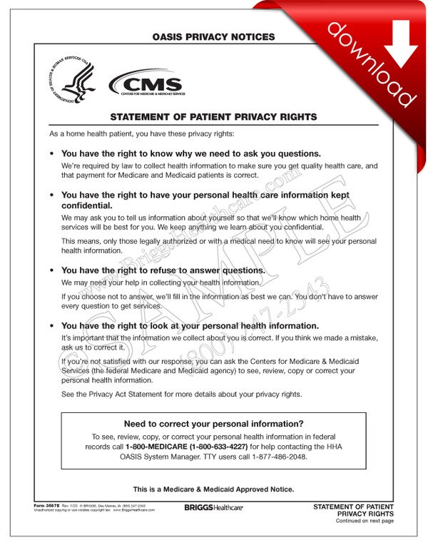 OASIS Privacy Notices - Statement of Patient Privacy Rights/Privacy Act ...