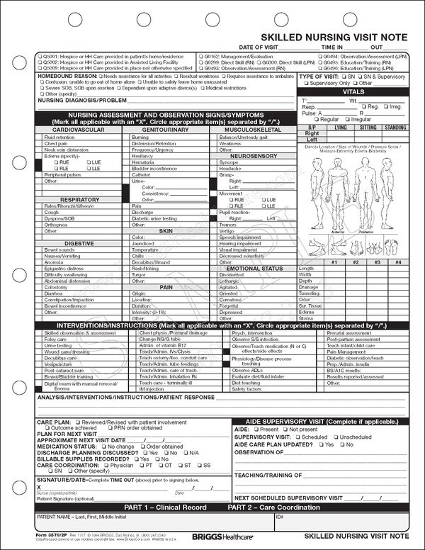 Skilled Nurse Visit Note Form 2-Part
