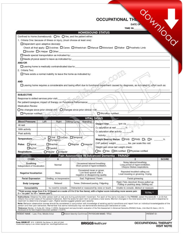 Occupational Therapy Visit Note – DIGITAL FORM