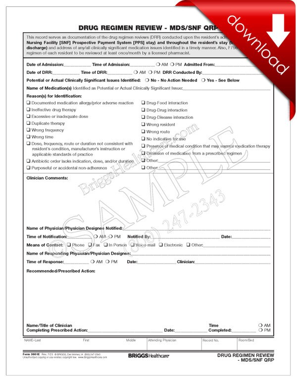 Drug Regimen Review - MDS/SNF QRP -DIGITAL FORM