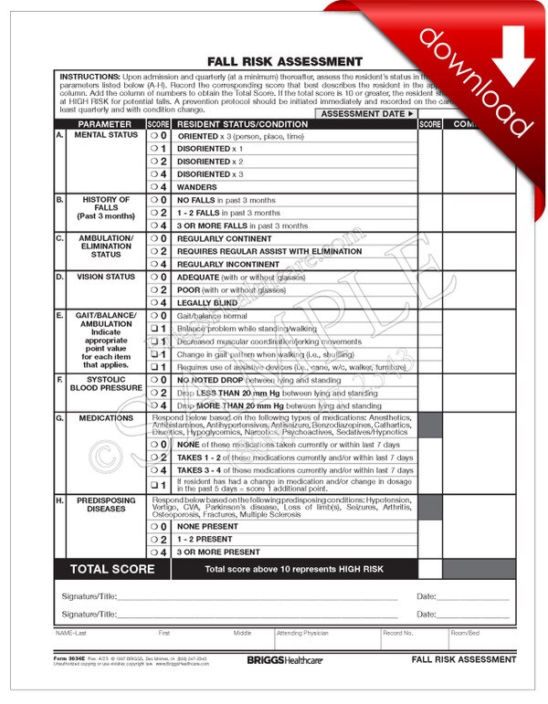 Fall Risk Assessment - DIGITAL FORM