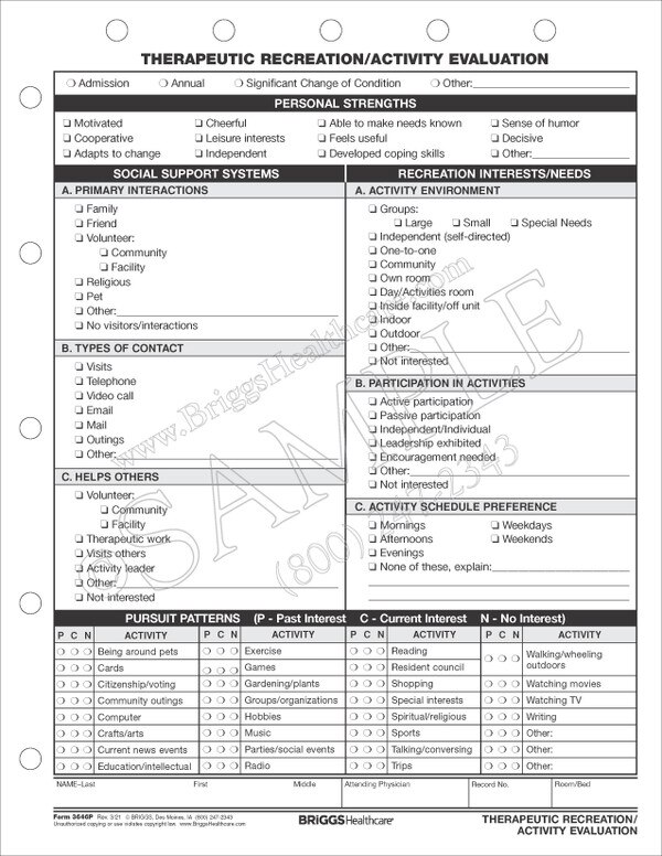 Therapeutic Recreation/Activity Evaluation