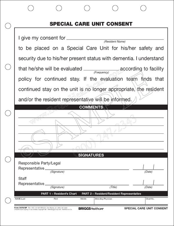 Assisted Living Dementia Special Care Unit Admission Consent Form ...