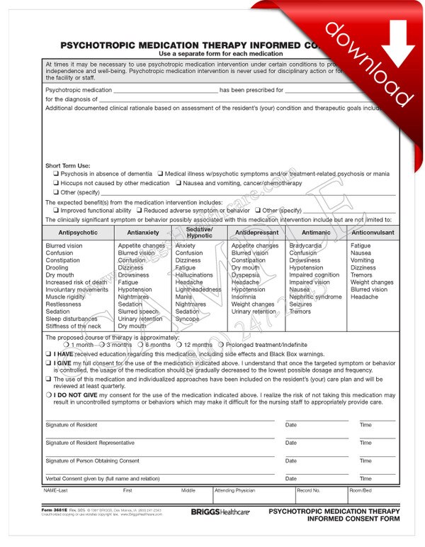 Psychotropic Medication Therapy Informed Consent - DIGITAL FORM