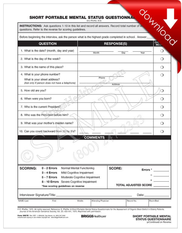 Short Portable Mental Status Questionnaire (SPMSQ) - DIGITAL FORM