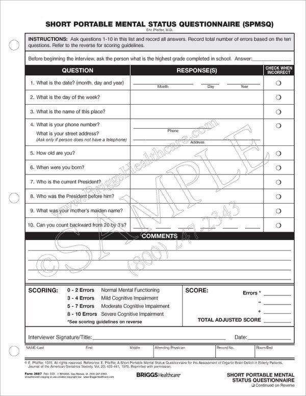 Short Portable Mental Status Questionnaire (SPMSQ)