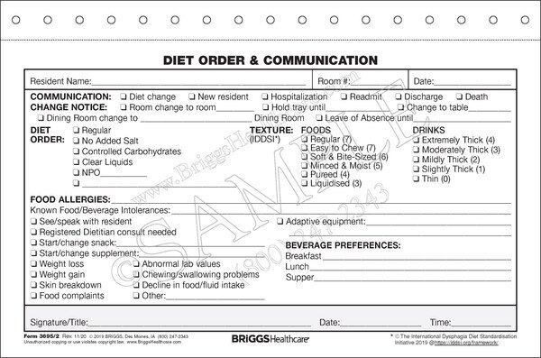 Diet Order & Communication (IDDSI)