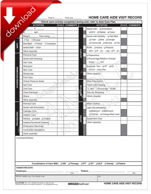 Home Care Aide Visit Record - DIGITAL FORM
