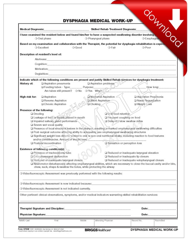 Dysphagia Medical Work-Up - DIGITAL FORM