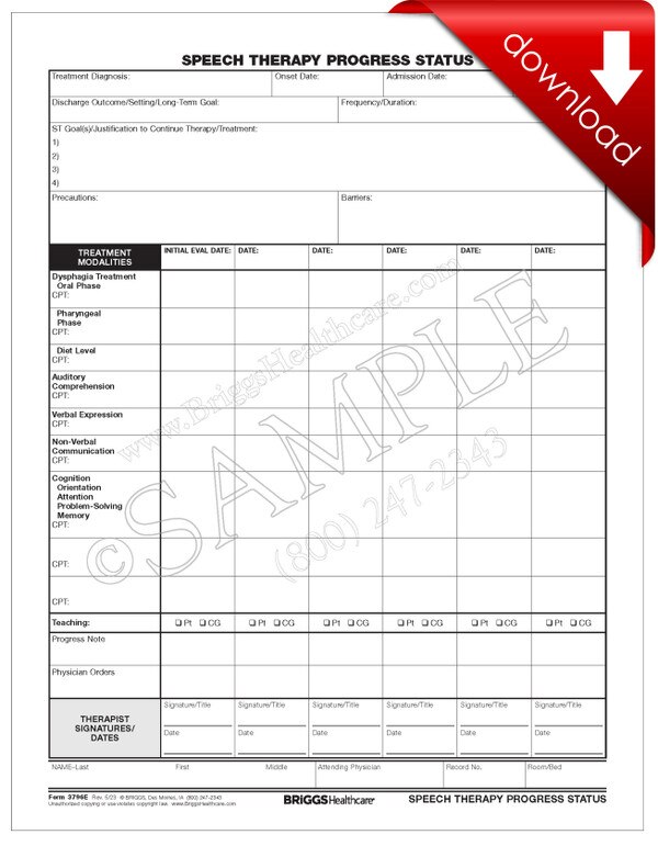 Speech Therapy Progress Status - DIGITAL FORM