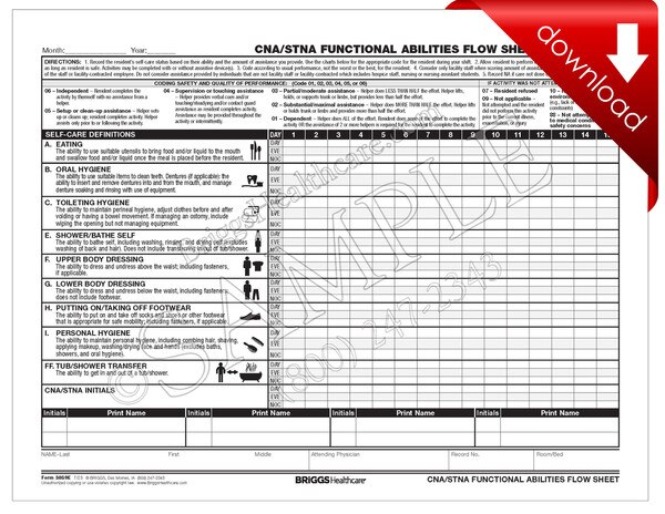 CNA/STNA Functional Abilities Flow Sheet - DIGITAL FORM